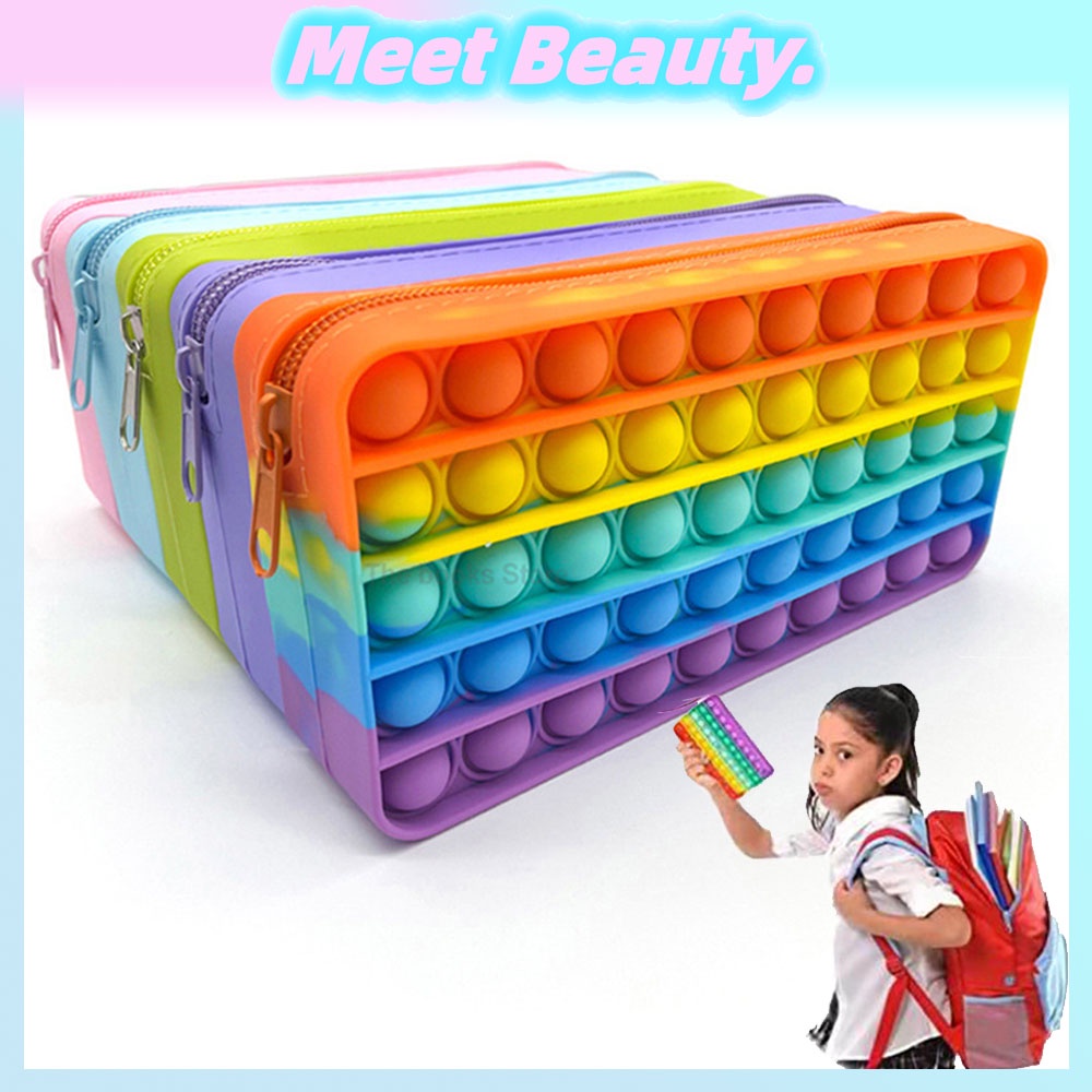 2 In 1 Stationery Box Pop It Push Bubble Fidget Toy New Rainbow Pop It ...