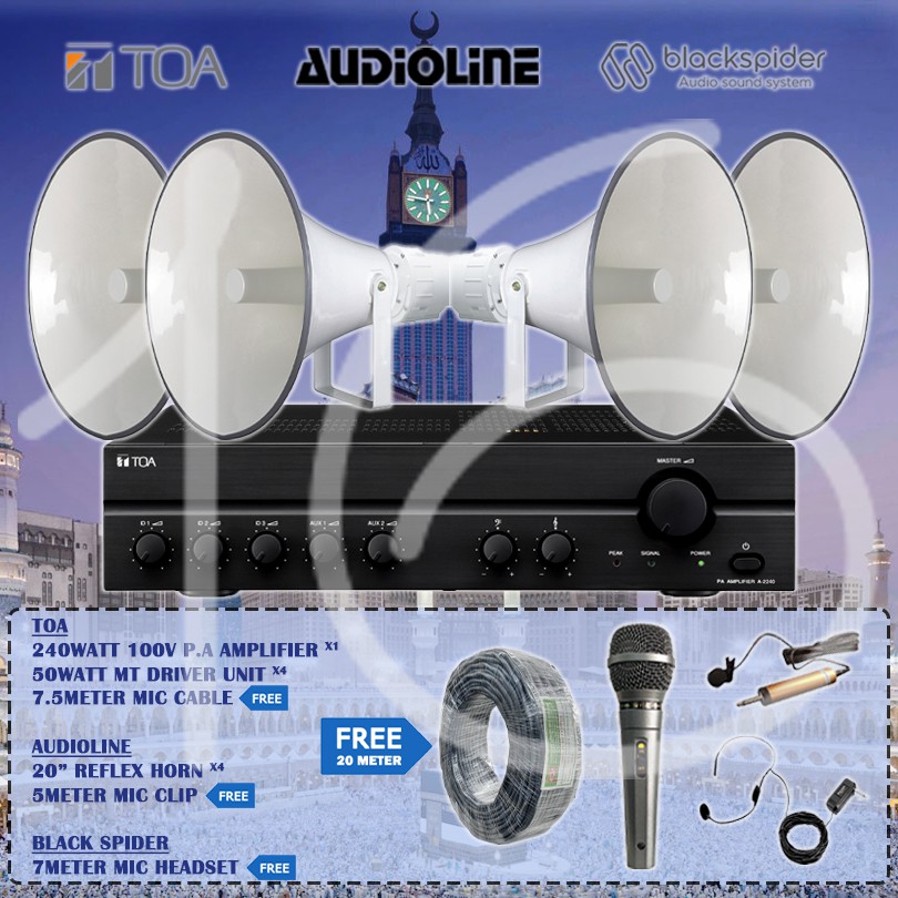 TOA PA SYSTEM PACKAGE (SURAU /MASJID) TOA A-2240 240W Mixing Amplifier ...