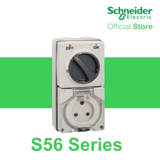 Schneider Electric S56 250V 15A 3 Round Pin Switched Socket Grey IP66 ...