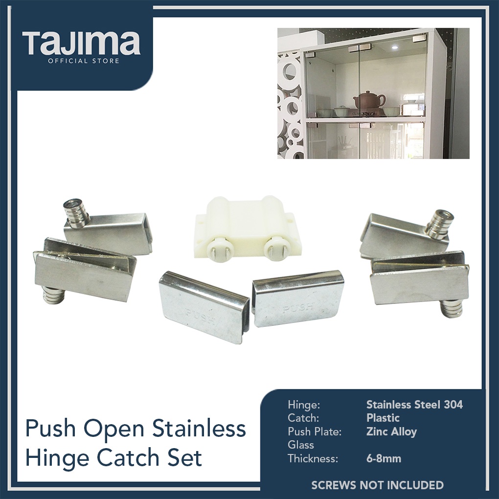 Push Open Stainless Hinge Catch Complete Set for Glass Double Cabinet ...