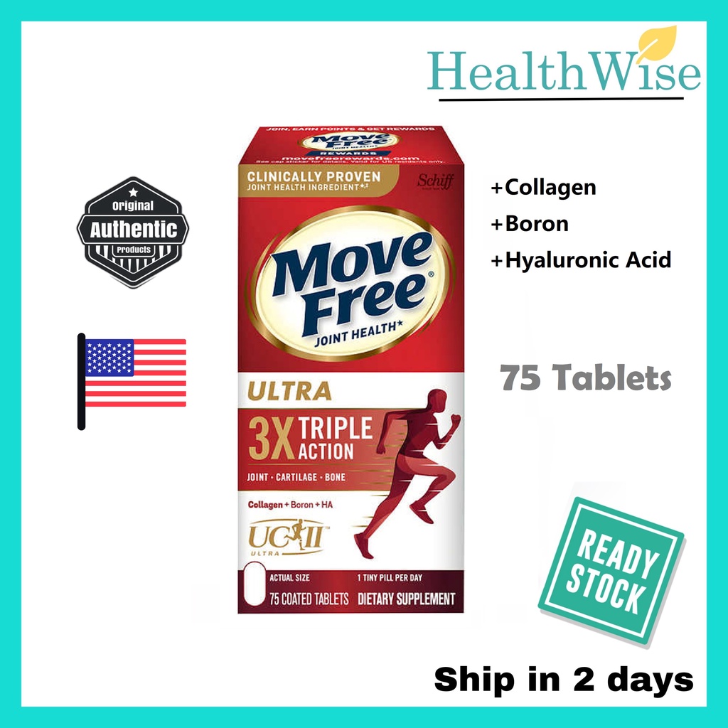 [USA] MOVE FREE JOINT HEALTH Ultra 3X Triple Action 75 Tablets, With Type II Collagen, Boron ...