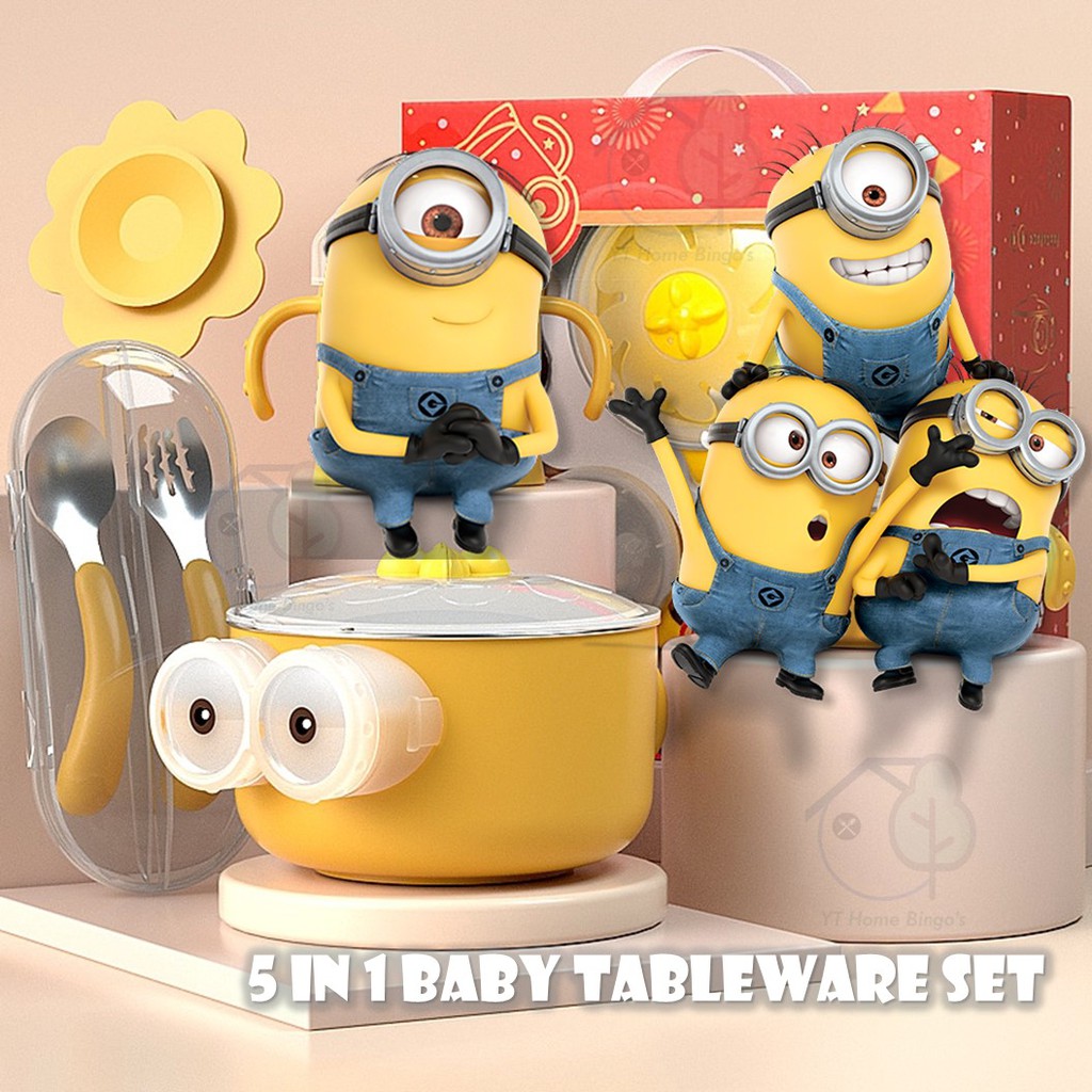5in1 Set Stainless Steel Baby Tableware Food Grade Stainless Steel Cute ...