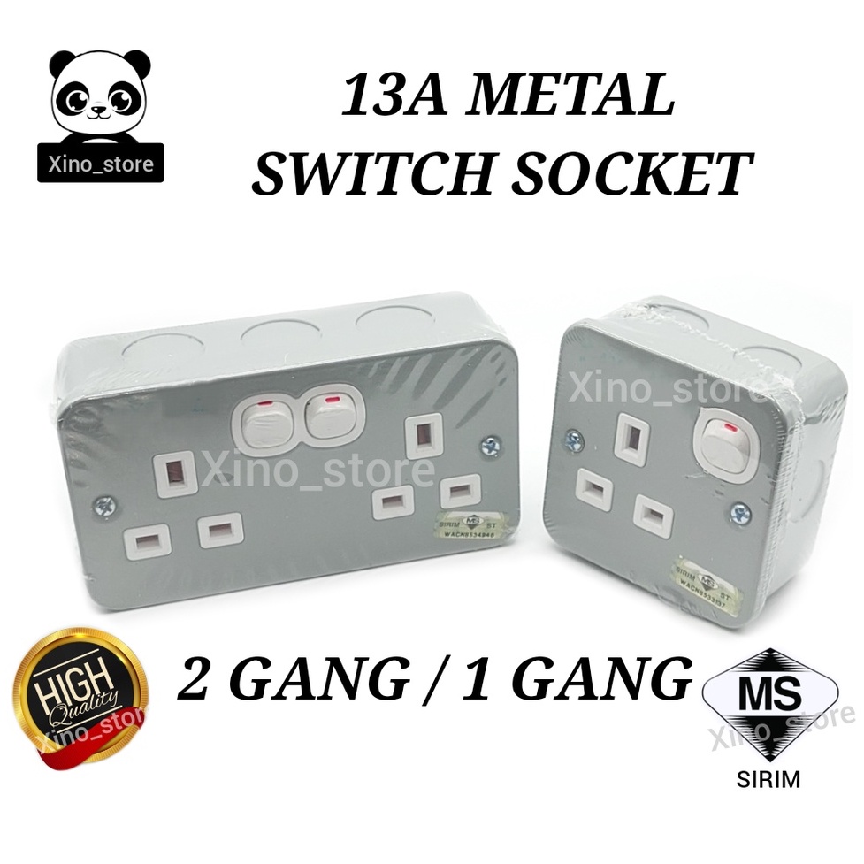 Sirim Single/Double 13A Metal Clad Switch Socket Outlet 1Gang/2Gang Besi Switch Socket Outlet ...