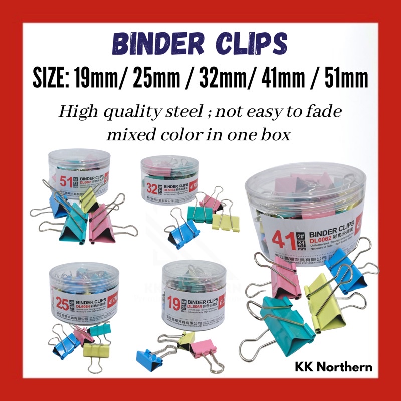 1Box Dingli Binder Clip Colourful Double Clip 51MM 41MM 32MM 25MM 19MM ...