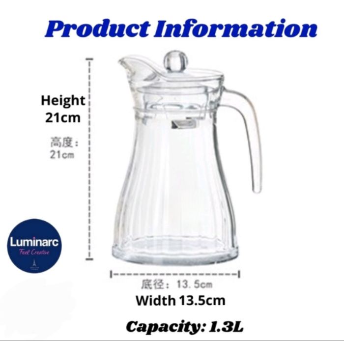 Luminarc Glass Wavy Jug Water Pitcher Wavy 1.3L / Bucolique With ...