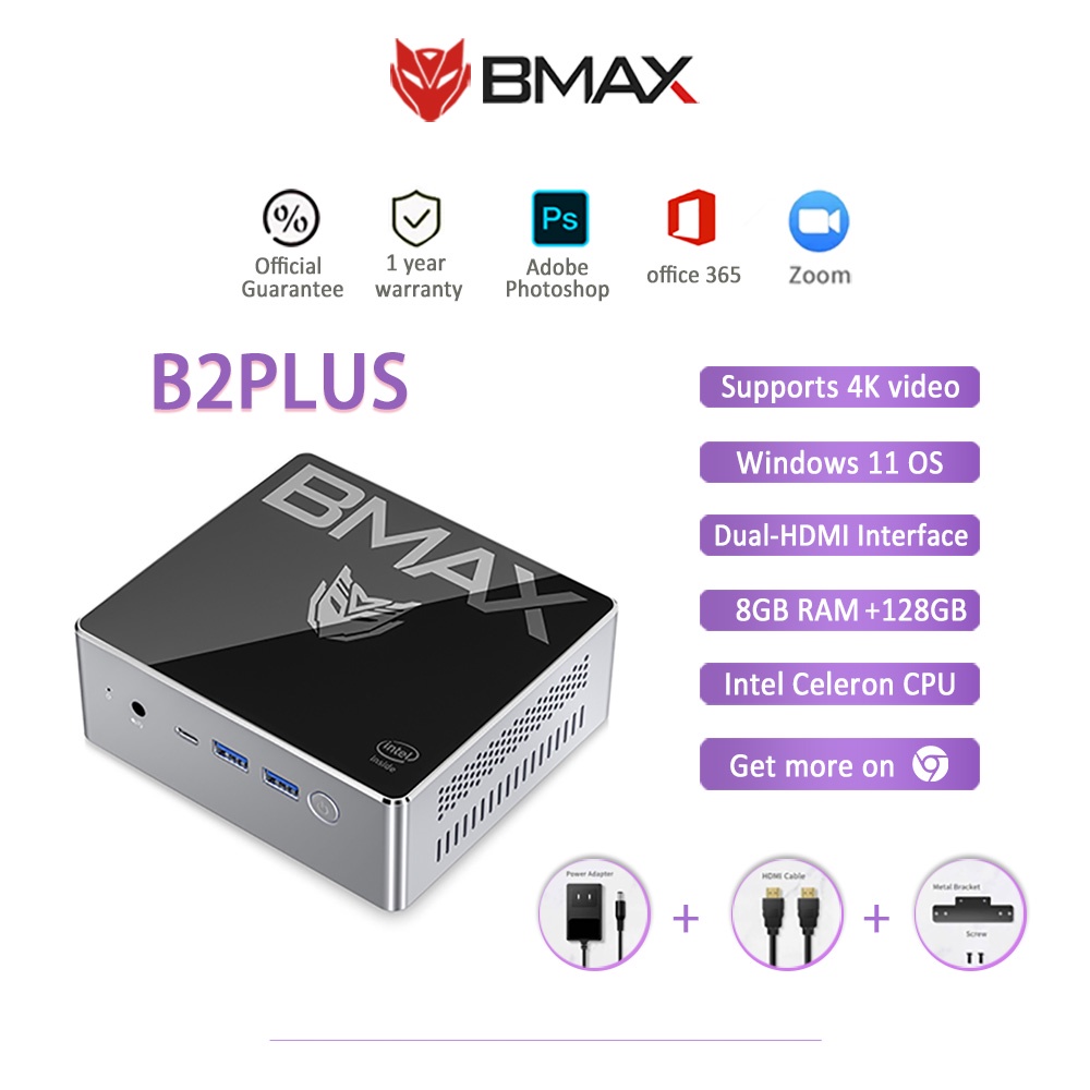 BMAX B2 Plus Mini PC Windows 11 Intel Celeron Dual-HDMI Interface 8GB+128GB 1.8GHz to 2.5GHz BT5 ...