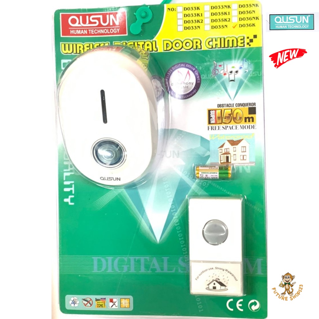 QUSUN D036KAC Wireless Doorbell with 12 Polyphonic Melody | Shopee Malaysia