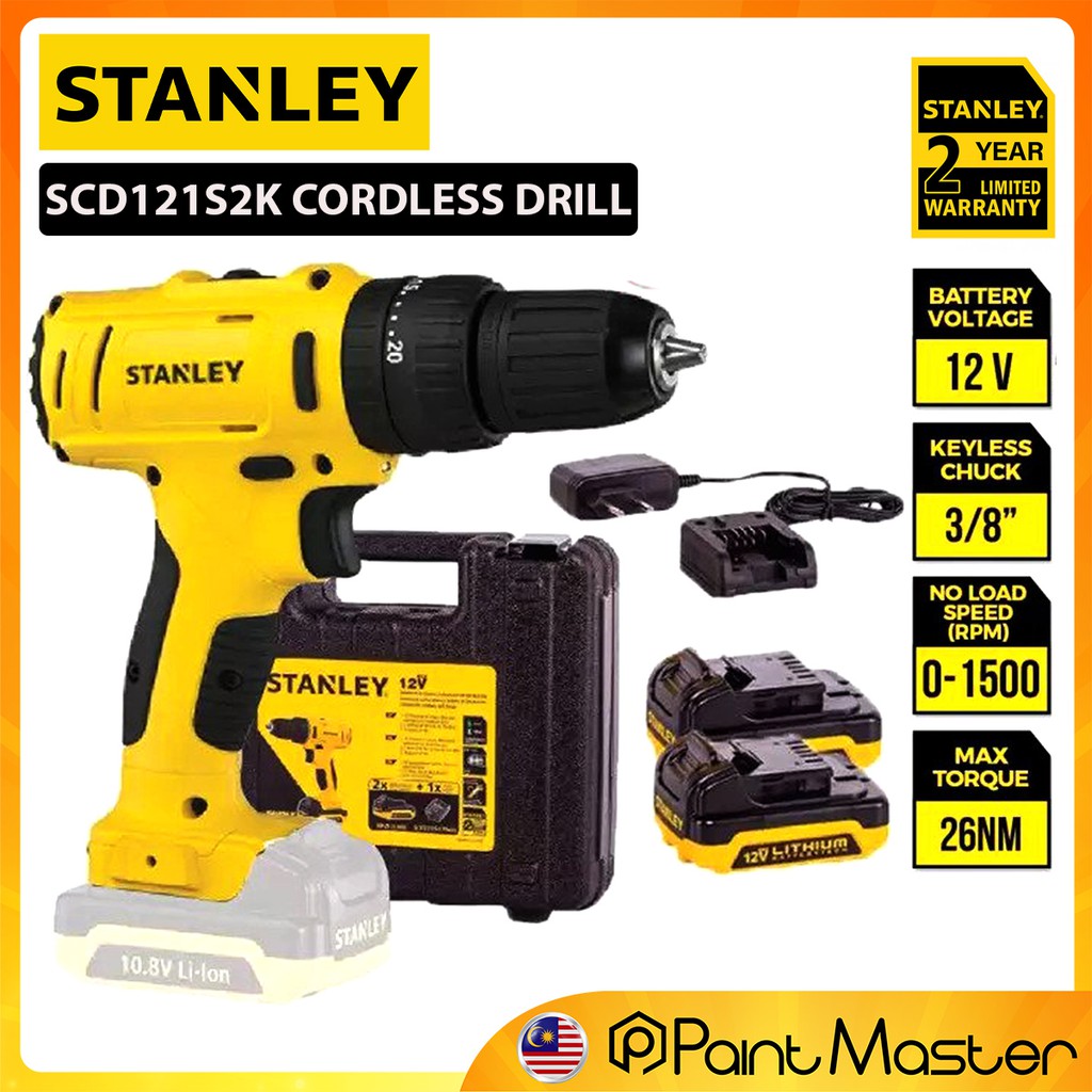 STANLEY 12V Cordless 10mm Drill Driver With 2 Batteries & 1 Charger ...