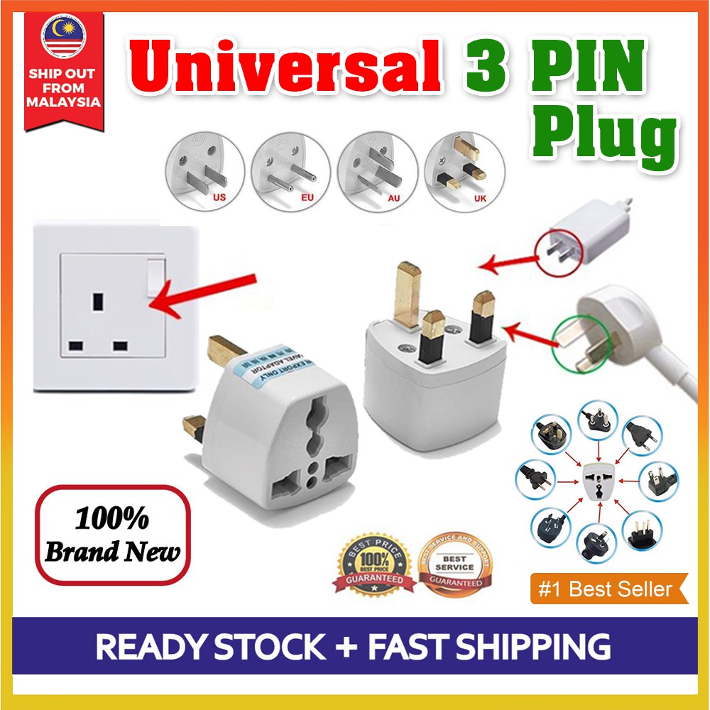 Universal 3 Pin Plug Socket Travel Adapter US EU CHINA To Malaysia UK ...