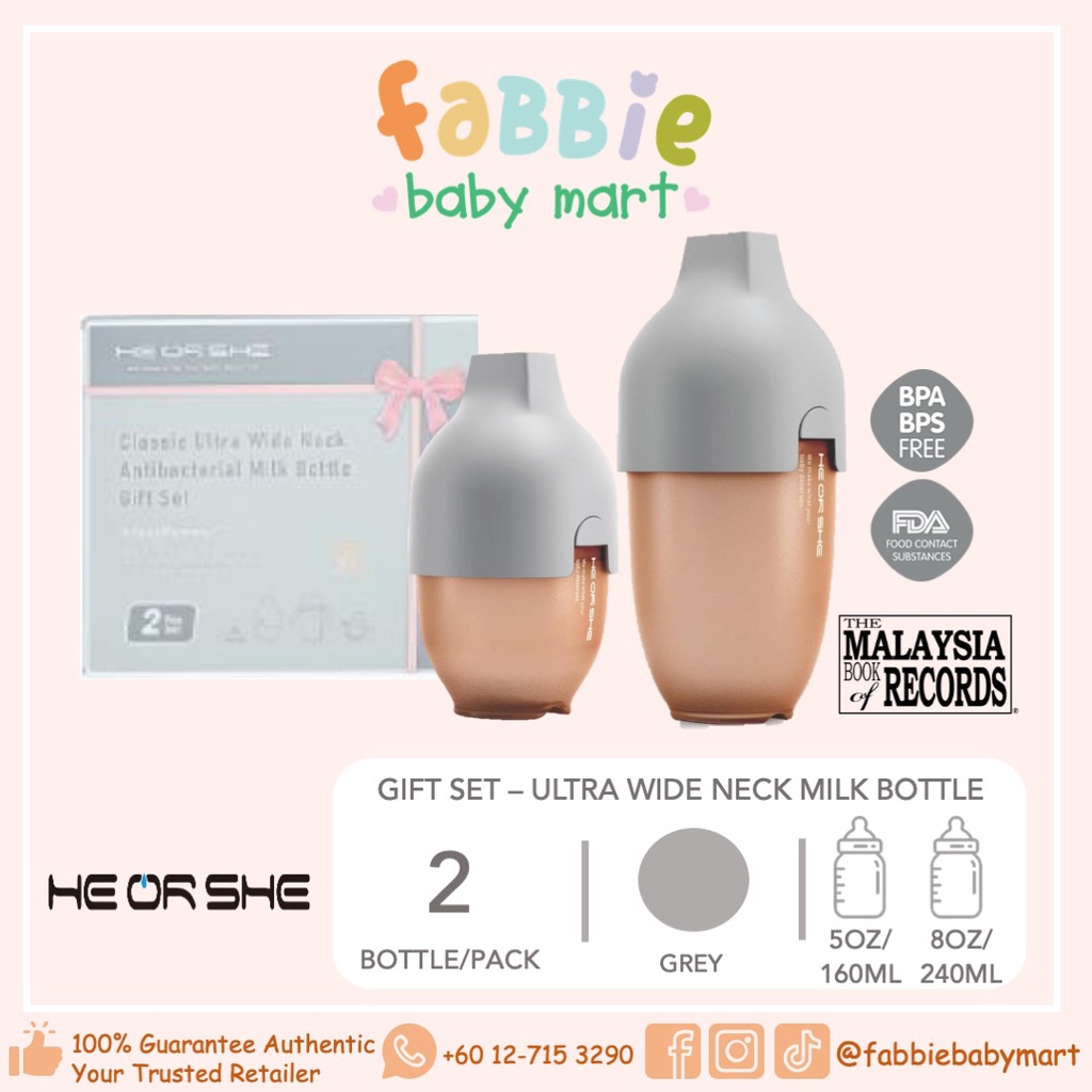 [Fabbie Baby Mart] He or She Ultra Wide Neck Baby Bottle Premium Gift Set | Shopee Malaysia