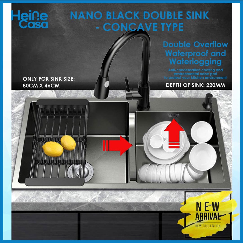 NANO Black Stainless Steel Handmade Undermount OR Topmount Nano Kitchen ...