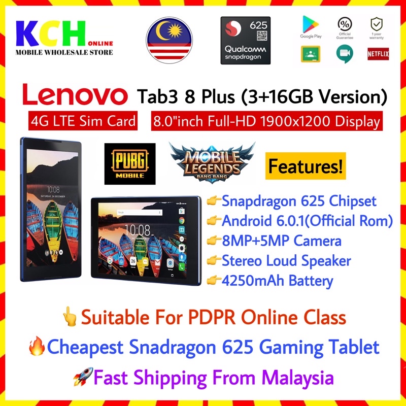 🚚🇲🇾Lenovo Tab 3 4 8/Tab 3 8 Plus/Tab 2 A8 8.0"inch (3+16GB) Snapdragon ...