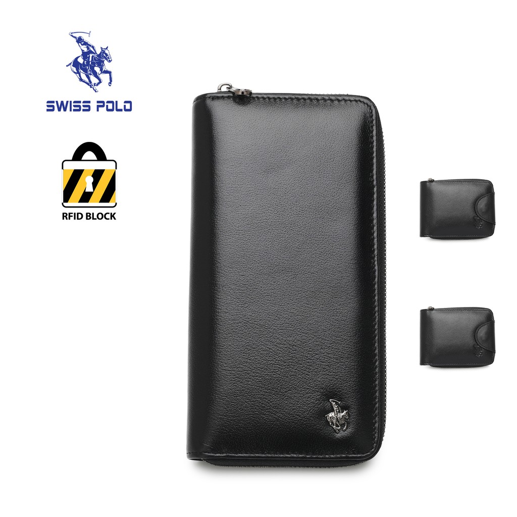 SWISS POLO Genuine Leather RFID Zip Wallet - Black SW 167 | Shopee Malaysia