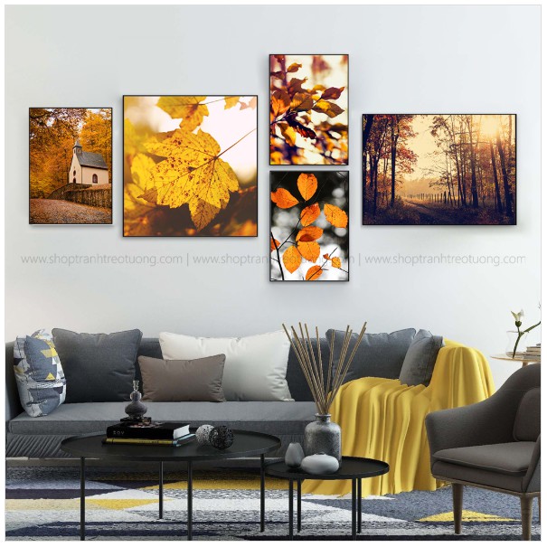 DECOR TREO WALL PAINTING - Gold leaf fall paint (5 pictures set ...