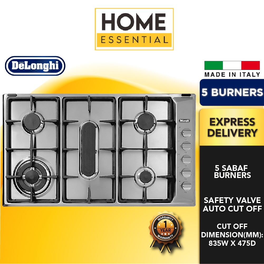 Delonghi 5 Gas Burners Built-In Stainless Steel Hob Safety Devices IL ...
