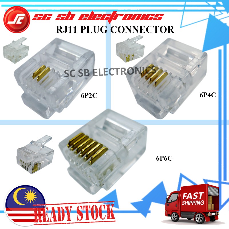 RJ11 PLUG CONNECTOR 6P2C / 6P4C / 6P6C MODULAR TELEPHONE CRYSTAL PLUG CONNECTER - 10PCS / 50PCS ...