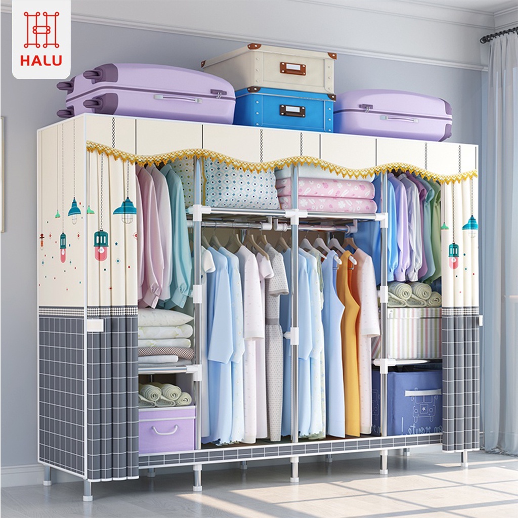 Halu Portable Anti-Dust Cloth Wardrobe Easy to Assemble Clothes Rack ...