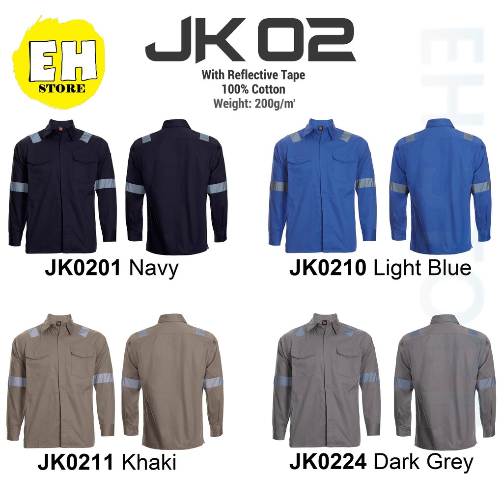 JK02 Factory Workwear Jacket With Reflective Tape -Navy/Light Blue/Khaki/Dark Grey #Industrial ...