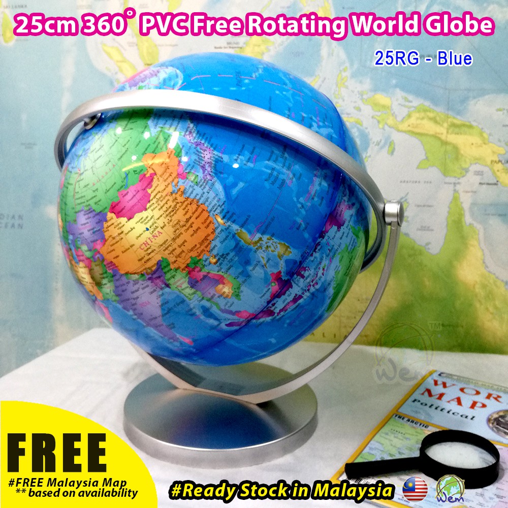 🌍 25cm 360˚ PVC Free Rotating World Globe 🌍 Globe Bola Dunia 25cm geographical deco decorative ...