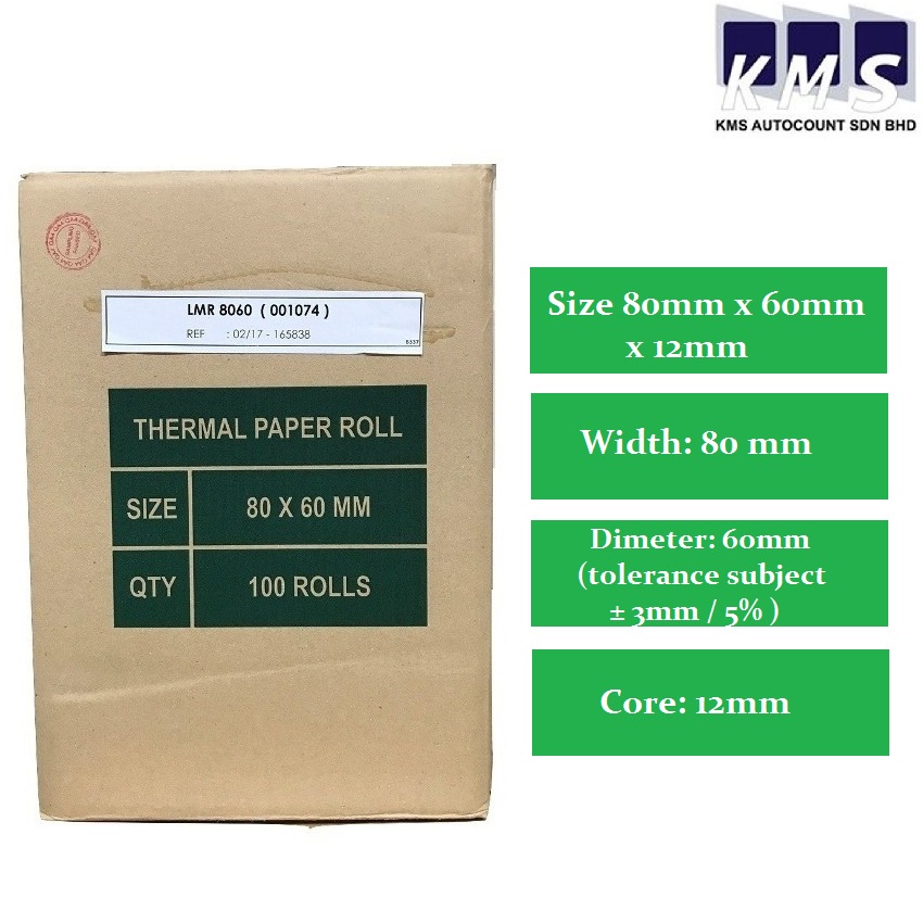 80mm x 60mm x 12mm (100 Roll/Box) Thermal Receipt Paper Roll | Shopee ...
