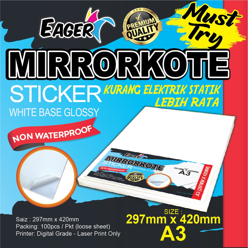 A3++ Mirrorkote MP Sticker / Glossy / Label Sticker / Laser Printer ...