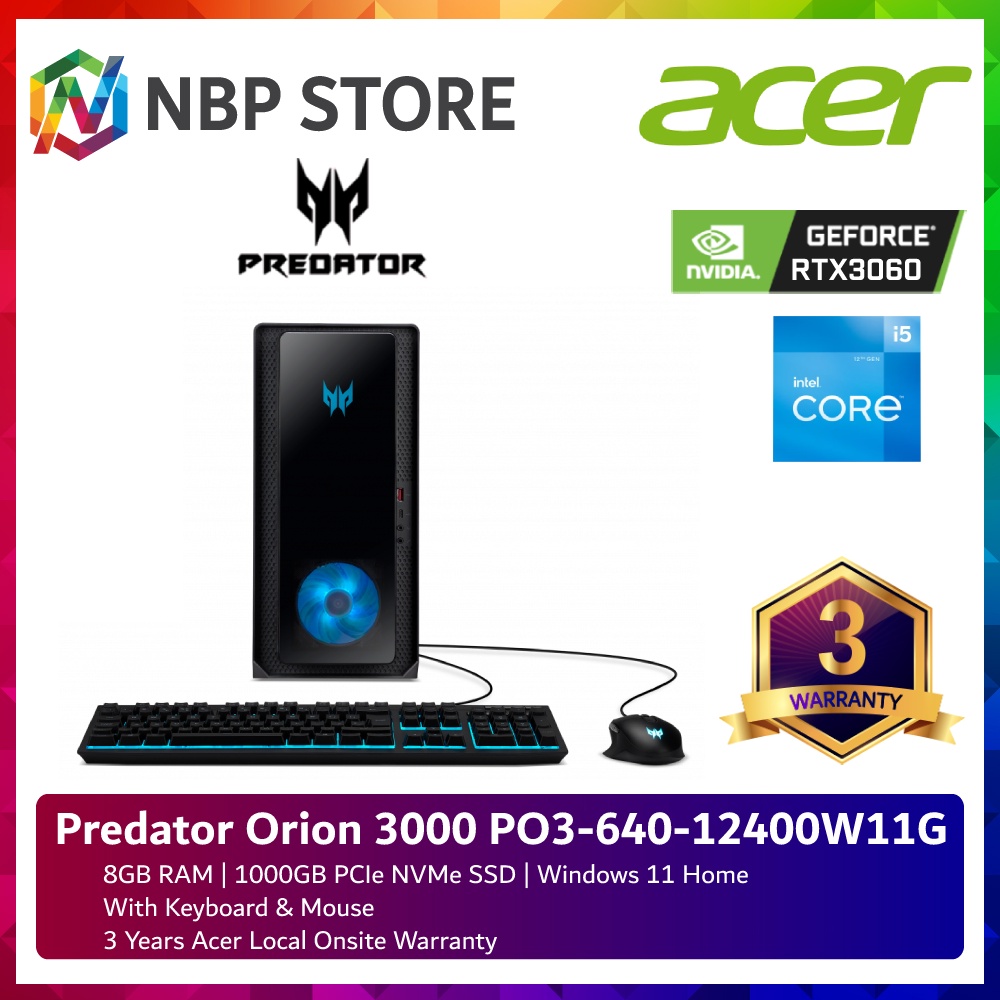 Acer Predator Orion 3000 PO3-640-12400W11G Gaming Desktop PC | Shopee ...