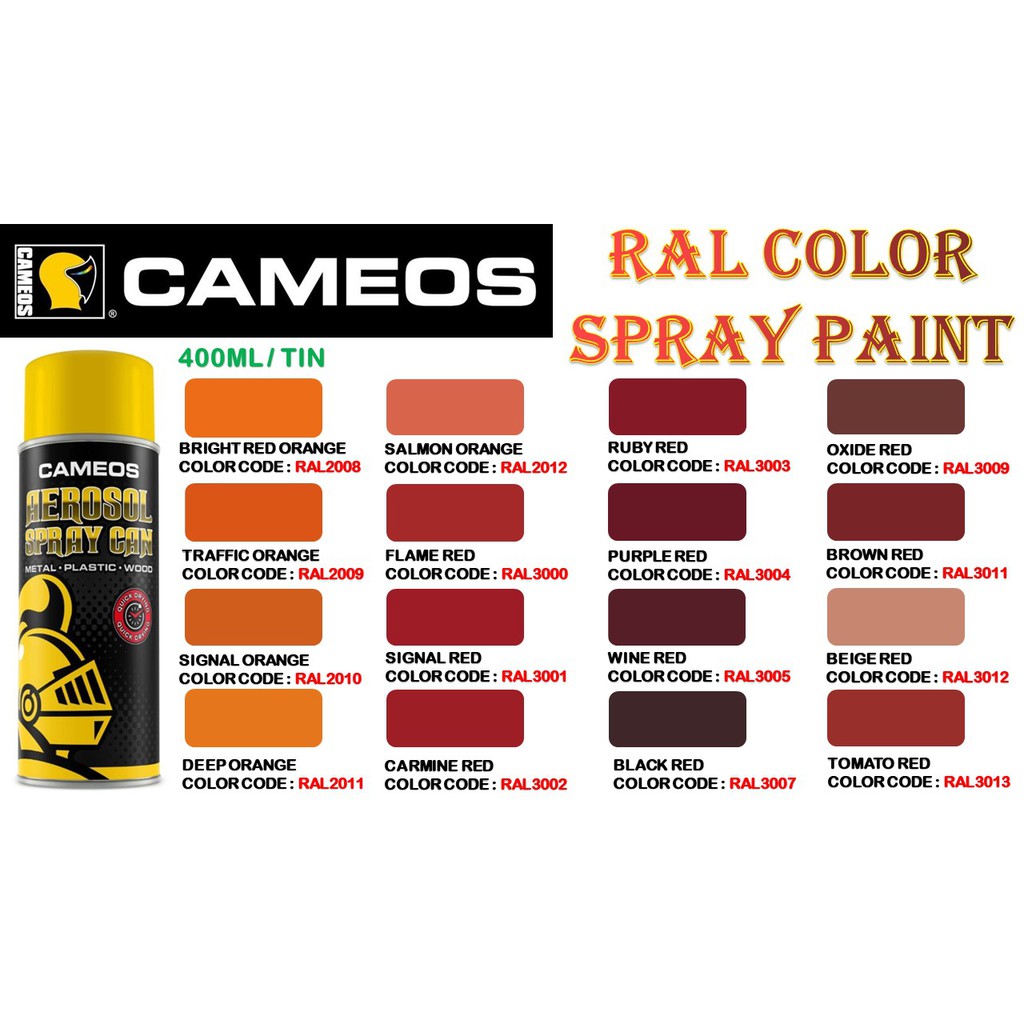RAL COLOR - RAL2008 - RAL3013 - AEROSOL Spray Paint - CAMEOS 400ML/TIN ...