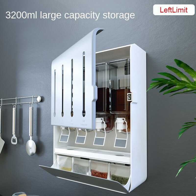 Kitchen Condiments Organizer Wall Mounted Shelf White Wall Storage Seasoning Box Press Faucet