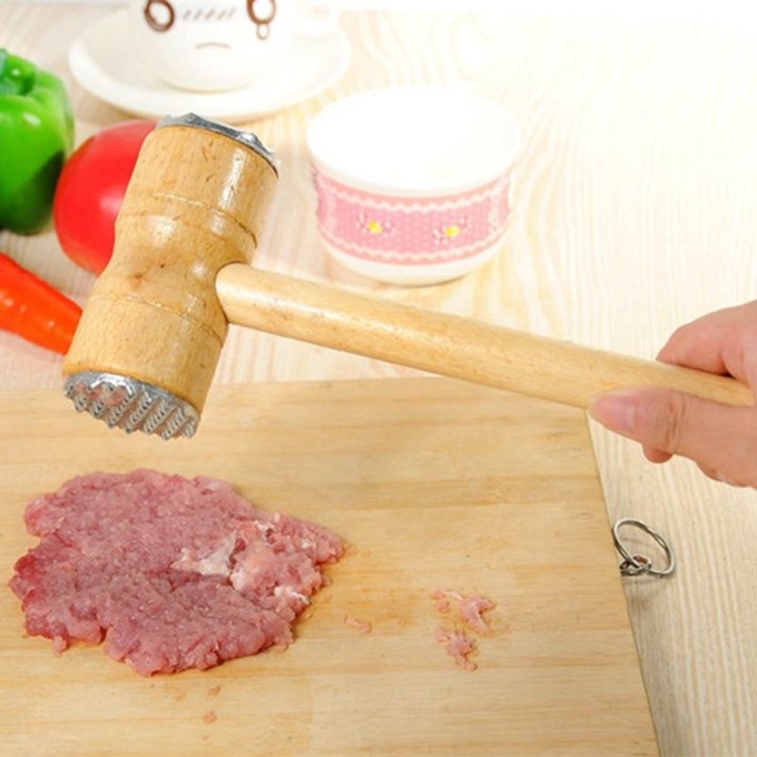 Multipurpose Double-Side Meat Hammer Wooden Meat Tenderizer Steak ...