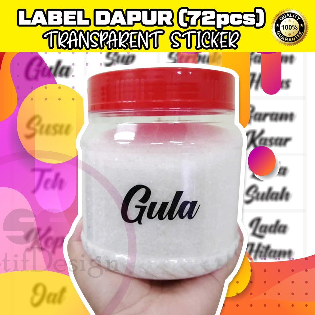 STICKER LABEL DAPUR TRANSPARENT / STICKER BAHAN DAPUR (72PCS) | Shopee ...
