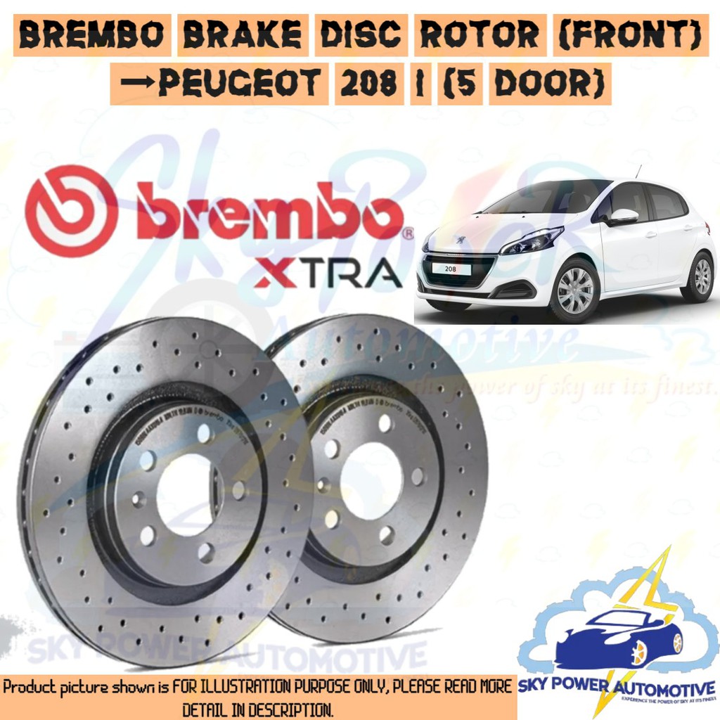 BREMBO XTRA PEUGEOT 208 I 1.6 (5 DOOR) (2012-2019) PERFORMANCE DRILLED BRAKE DISC ROTOR (FRONT ...