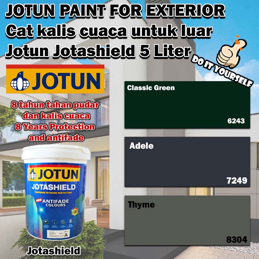 Jotun Jotashield Paint 5 Liter Classic Green 6243 / Adele 7249 / Thyme ...