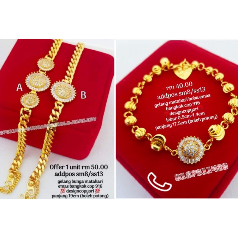🔥Gelang Tangan Bunga Matahari Emas Bangkok Cop 916🔥💯designcopyori💯 ...