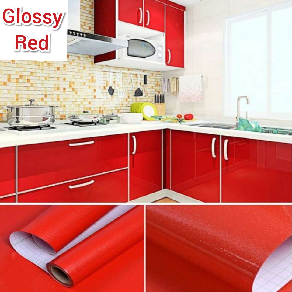 MERAH KMK PREMIUM GLOSSY RED WALLPAPER WALL DECORATION KITCHEN TABLE ...