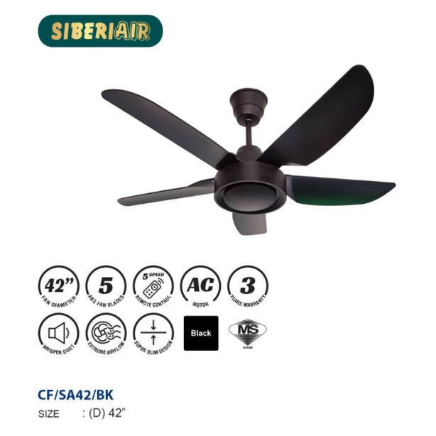 SIBERIAIR SA56 5 BLADES REMOTE CONTROL 56" CEILING FAN - MATT BLACK ...