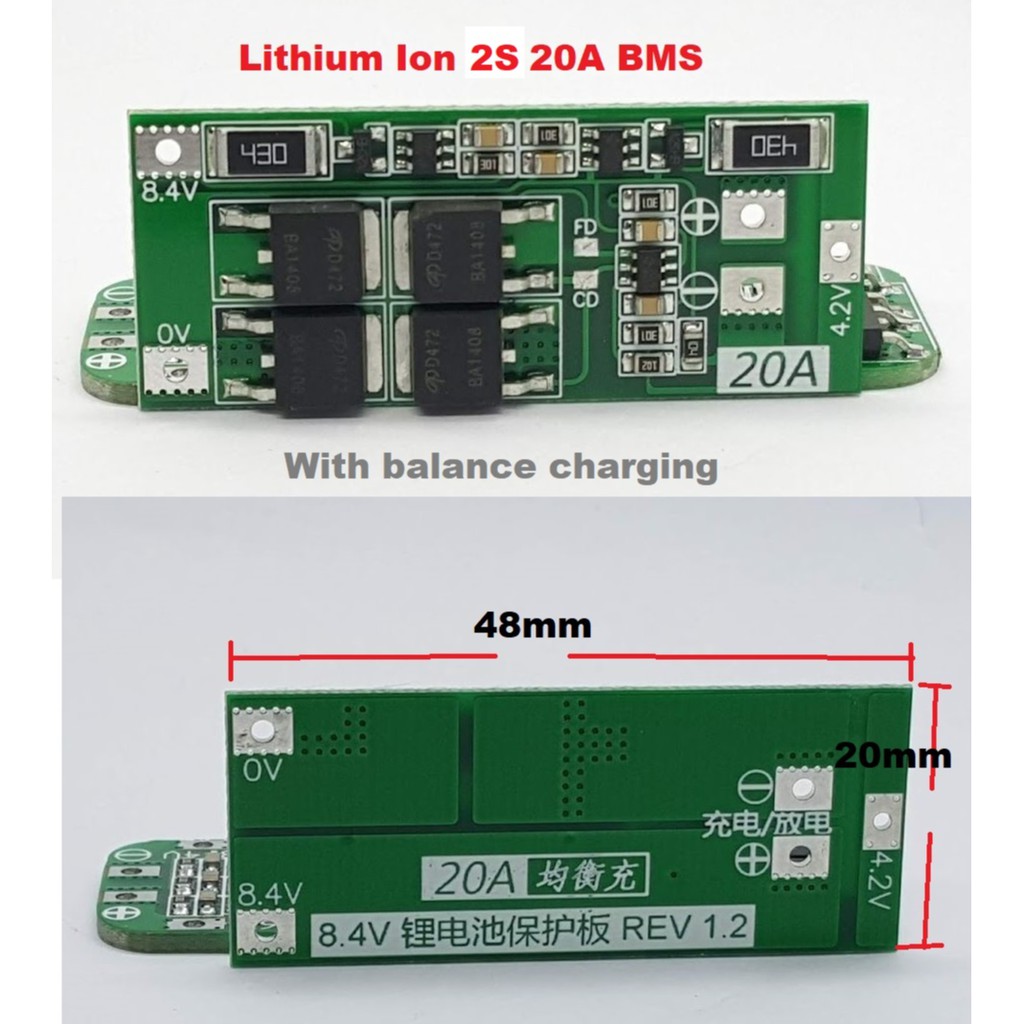 2S 20A BMS 18650 Li-ion Lithium Battery Charger Protection Board 7.4v 8.4V Electric Lipo BMS PCB ...
