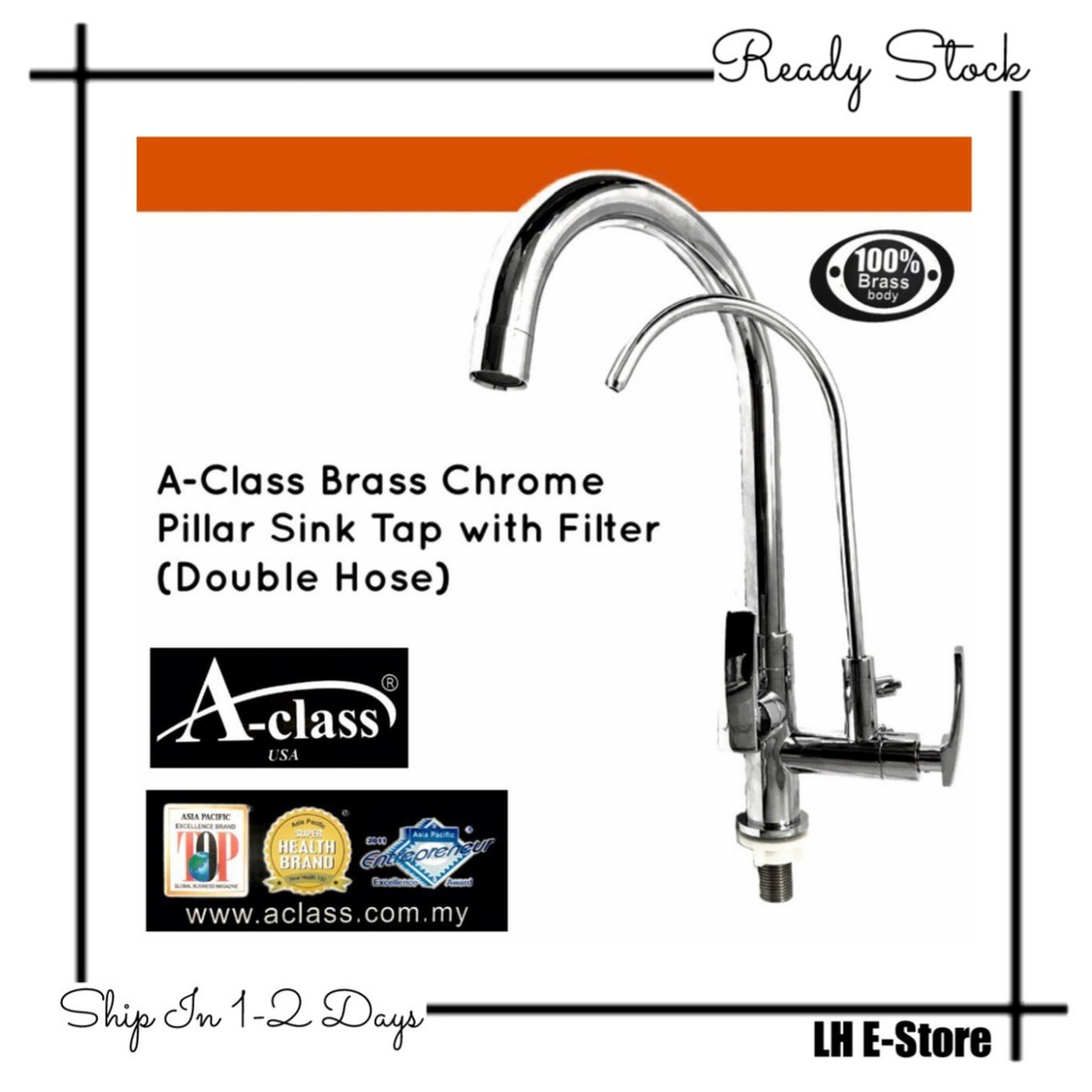 A-Class Solid Brass Swan Neck Pillar Sink Tap with Filter Tap (Double ...