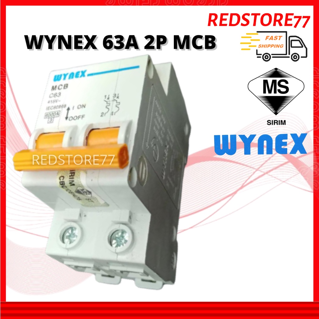 WYNEX 63A 2 POLE MCB C63 L+N (SINGLE PAHSE 2 POLE MCB LIVE + NEUTRAL ...