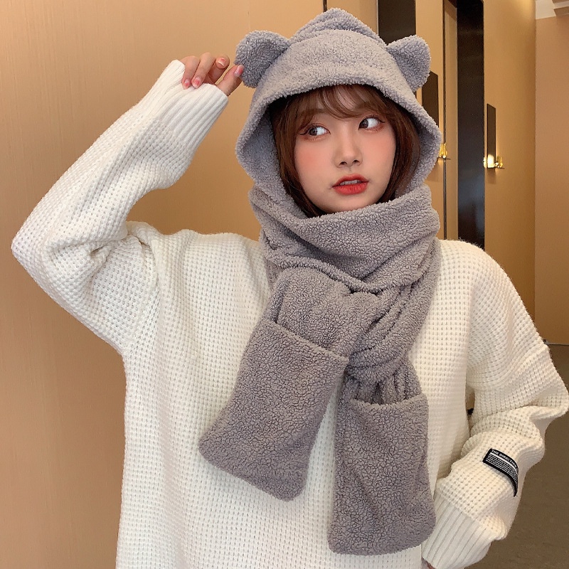 YOMI Blackpink Jennie Cute Bear Hat Women Scarf Korean Solid Warm Cute ...