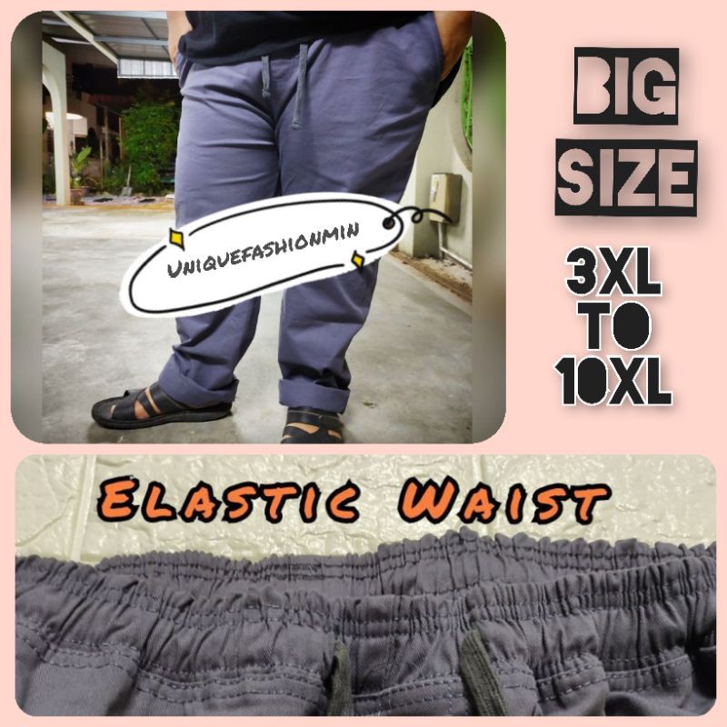 [𝐁𝐢𝐠 𝐒𝐚𝐢𝐳 𝟑𝐗𝐋-𝟏𝟎𝐗𝐋] Unisex Elasticated Waist Big Saiz Plain Slack Pants ...