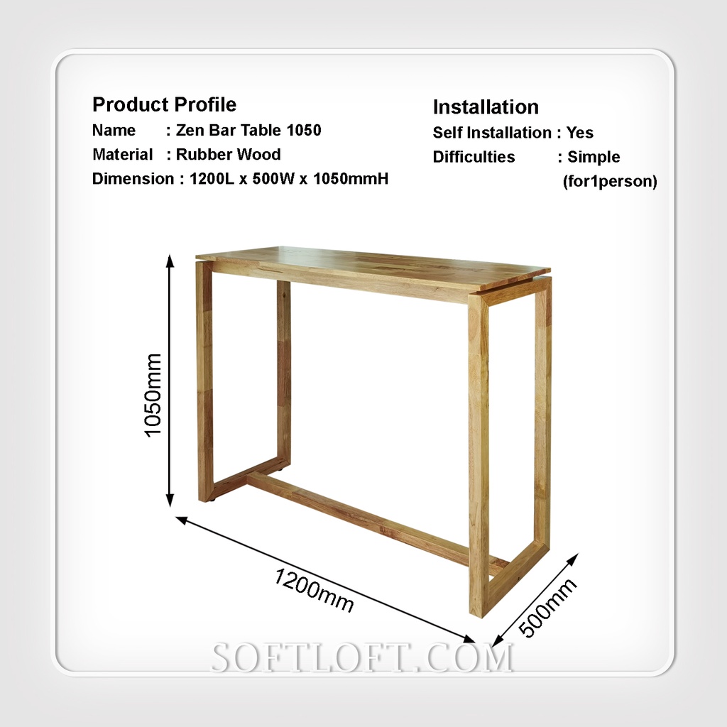 100% Solid Wood Zen Bar Long Table Tall Wooden Desk Island Dining Cafe ...