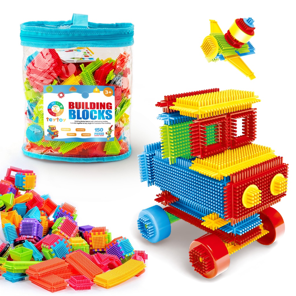 teytoy Bristle Shape Blocks, 150pcs Soft Bristle Building Blocks Toy ...