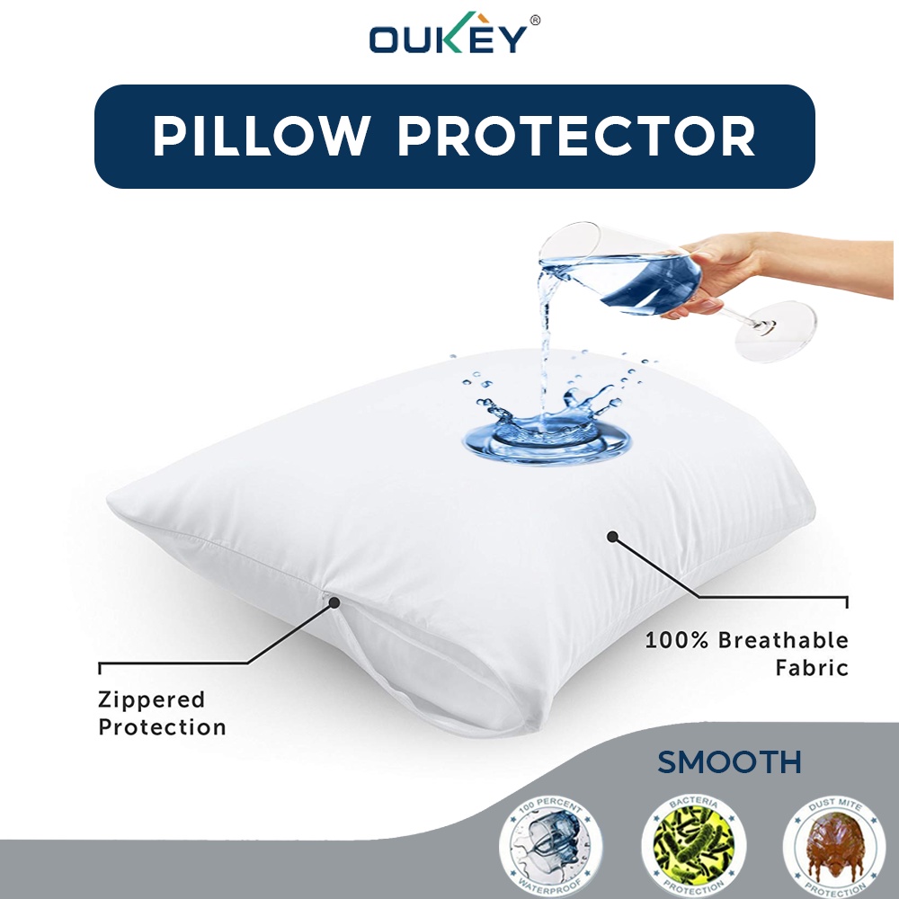 Waterproof Pillow Protector Bedbug Proof Zipper 1PC Pillowcase 48x74cm ...