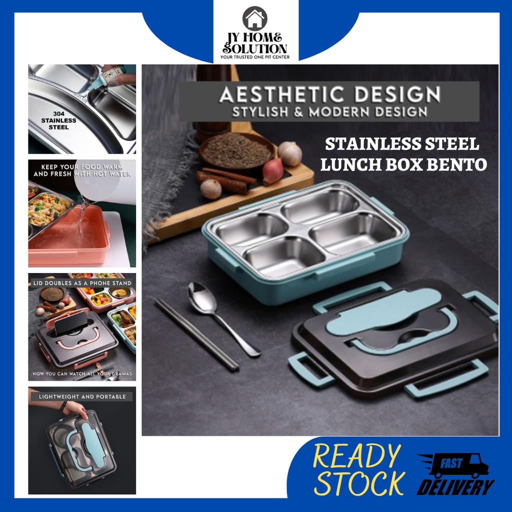 [READY STOCK] Stainless Steel Lunch Box Bento 4 Compartments Food ...