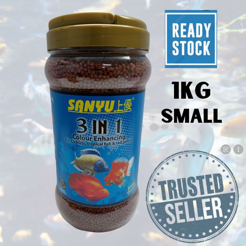 SANYU 3 IN 1 COLOUR ENHANCING FISH FOOD 1Kg/FOR Cichlids, Red Parrot ...