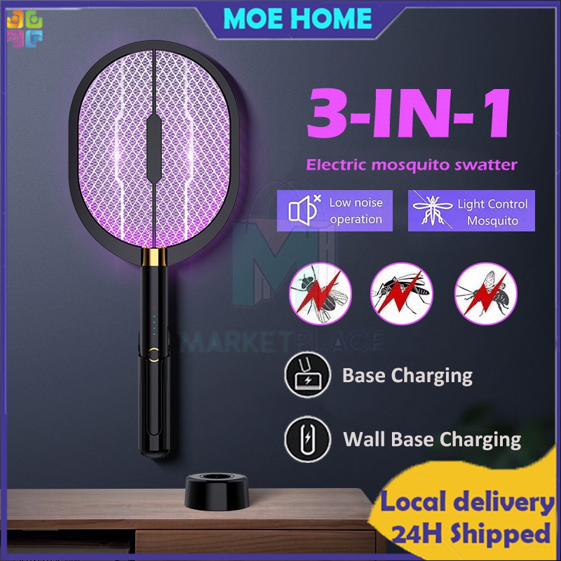3-In-1 Mosquito Racket Electric Mosquito Swatter Rechargeable Insect ...