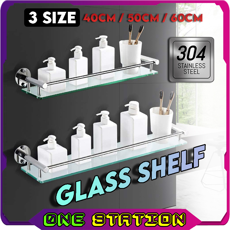 K08 GLASS SHELF SHAMPOO RACK BATHROOM SUS 304 STAINLESS STEEL 40/50/60 ...