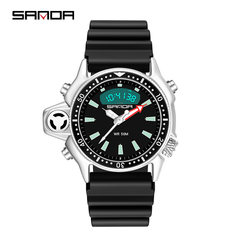 SANDA Waterproof Men Watch Sports Multifunctional Digital Dual Display ...