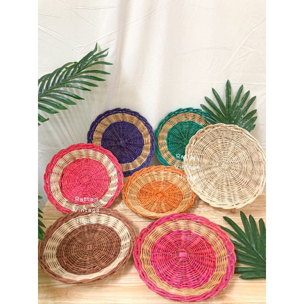 (Rattanvintage)🔥Piring Rotan | Rattan Weaved Round Food Tray | Rattan ...