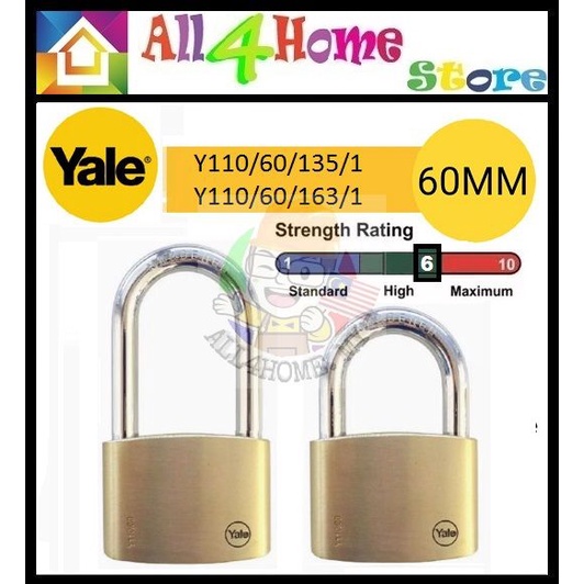 Yale 60mm Solid Brass Padlock Y110/60/135/1 / Yale 60mm Long Shackle ...